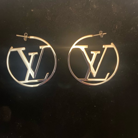 Jewelry | Designer Lv Silver Logo Hoop Earrings | Poshmark